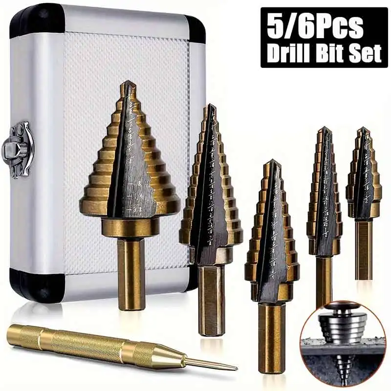 HSS-4241-Cobalt-Step-Drill-Bit-Set-Metal-Drilling-Hole-Tools-5-6Pcs ...