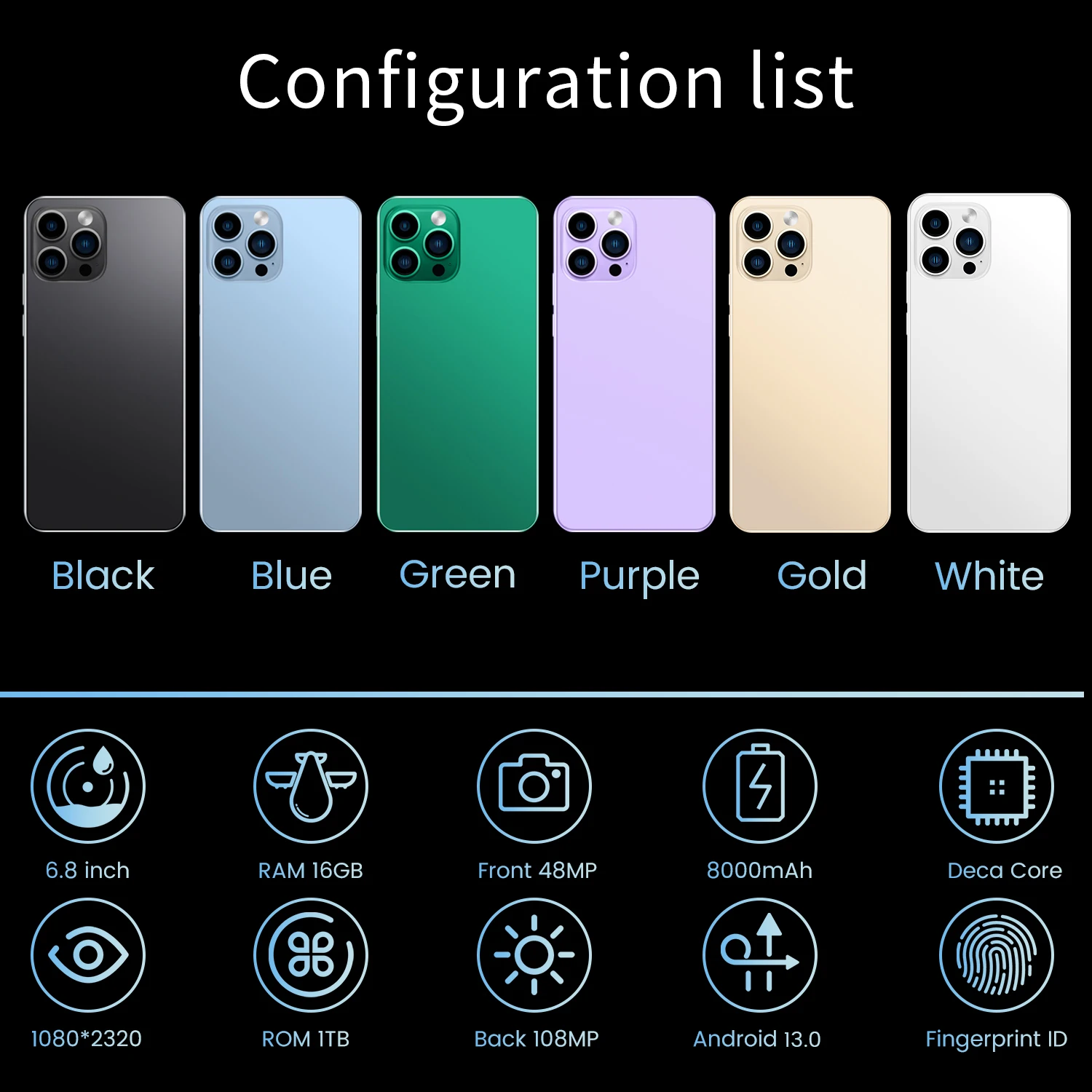 2025 New Smartphones 16GB+1TB i15 Pro Max Google NFC celulares 7.3-inch ...