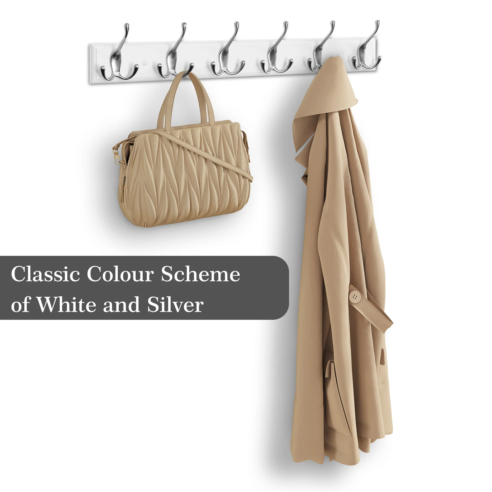 1-2pc-White-Silver-Coat-Rack-with-6-Triple-Hooks-Organizer-Wall-Rack ...