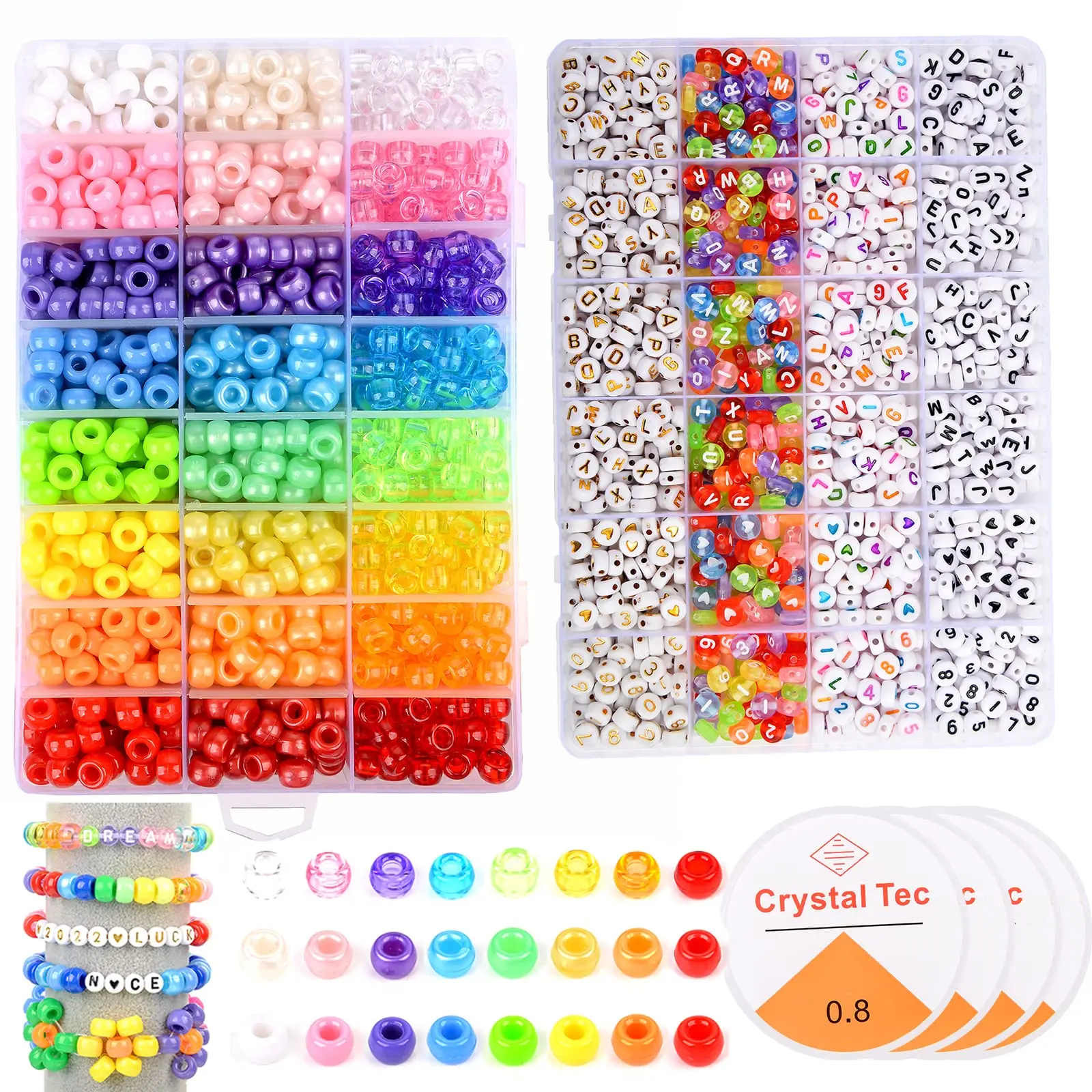 2400pcs Acrylic Pony Kandi Beads Kit Large Hole Hair Beads for Jewelry ...