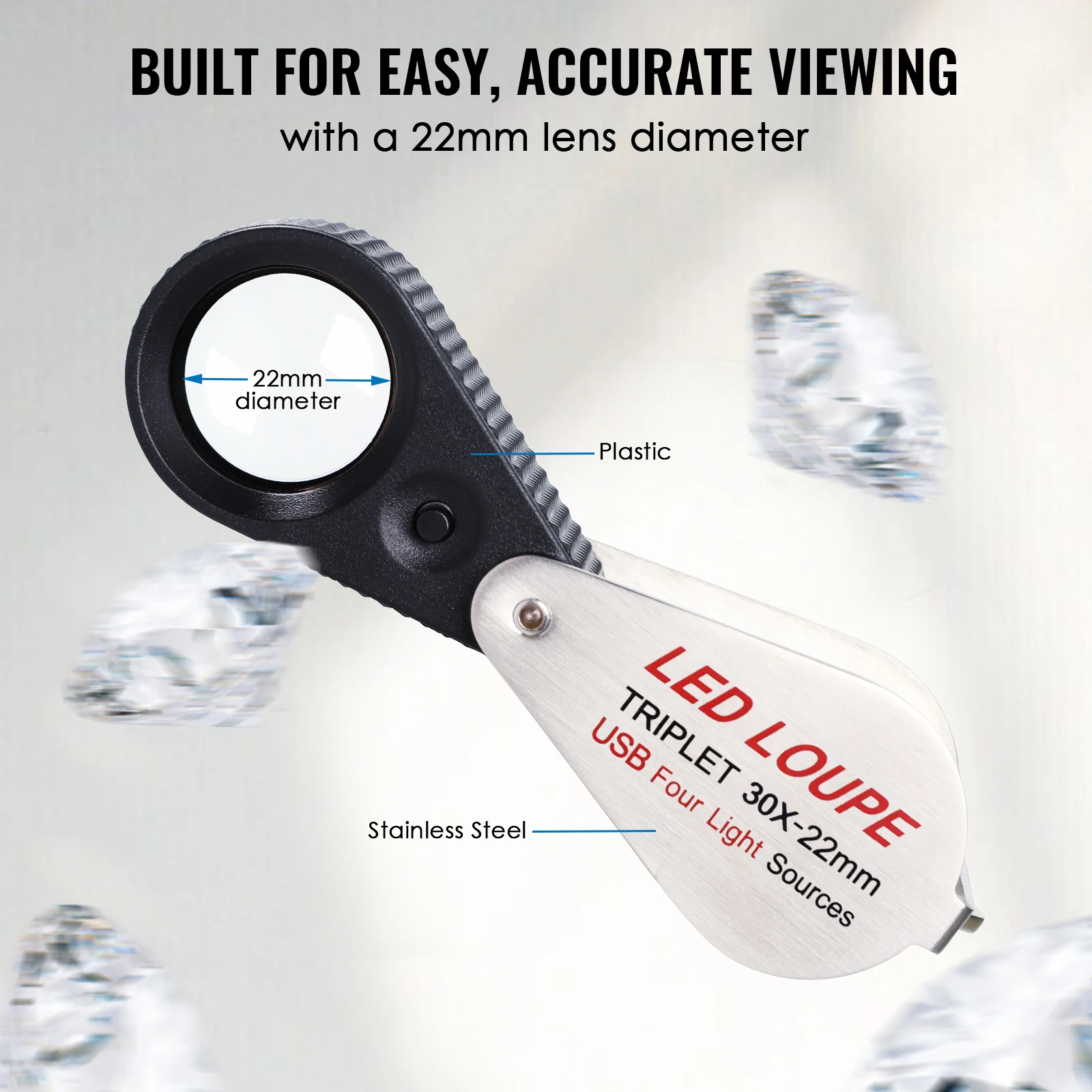 10X or 30X Magnification Rechargeable LED Loupe Triplet Lens UV / Warm ...