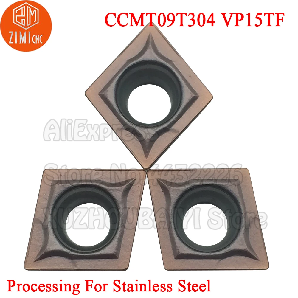 카바이드 인서트 터닝 툴 10 개 CCMT09T304 VP15TF CCMT 09T304 VP15TF, 스테인레스 스틸 CNC ...