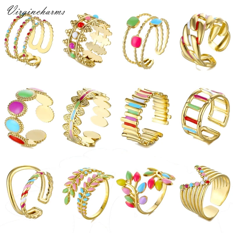 Fashion-Stainless-Steel-Rings-Colorful-Enamel-Ring-Bohemia-Charming-18K ...