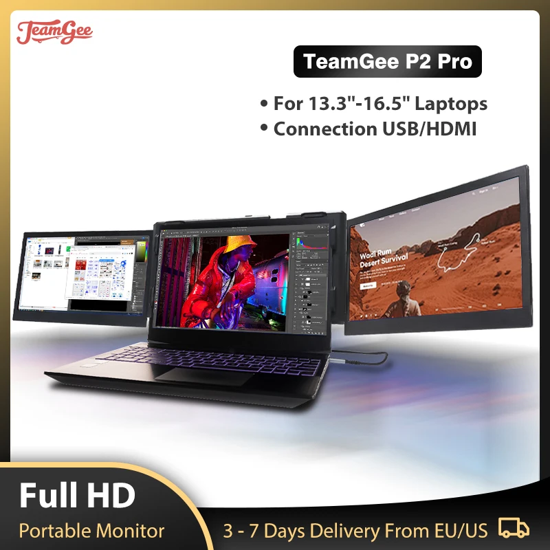 TeamGee Portable Monitor Attachable for Laptop Display Extender On-the ...