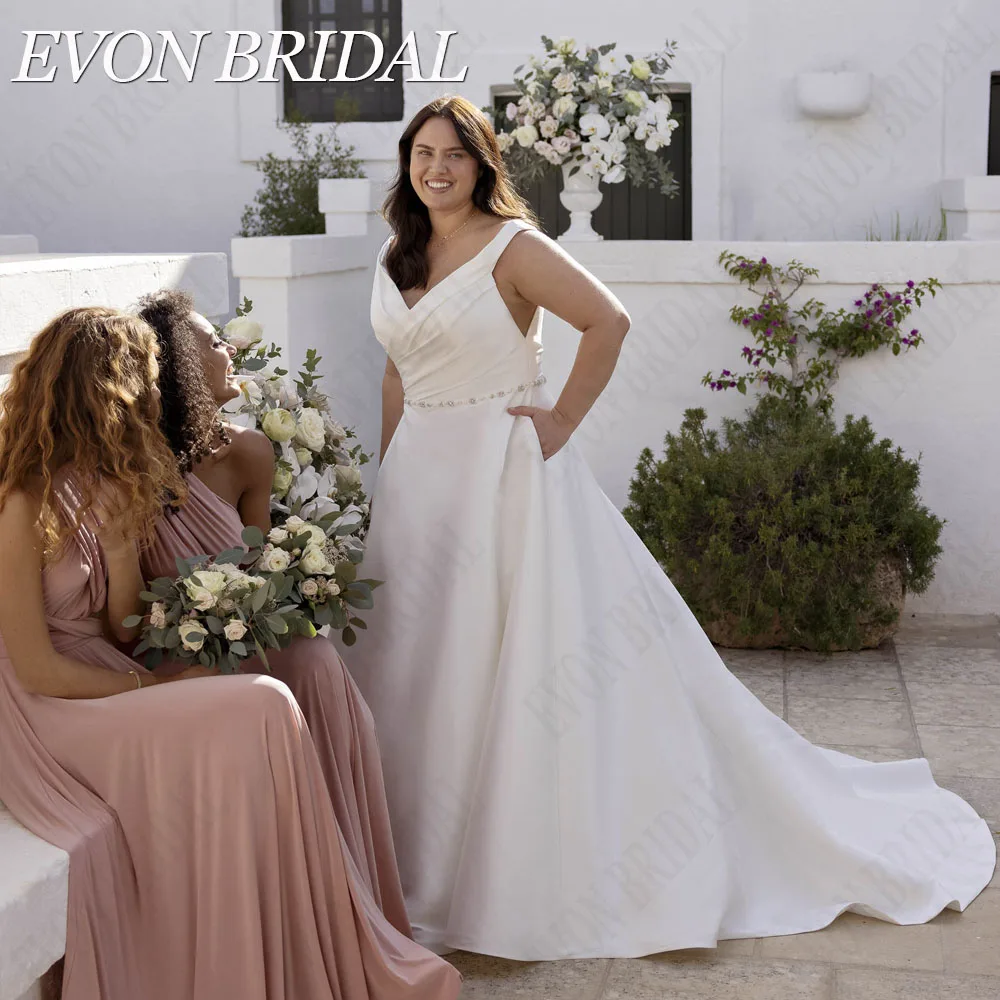 EVON-BRIDAL-Oversize-Cap-Sleeves-Wedding-Dress-For-Bride-Satin-A-Line-V ...