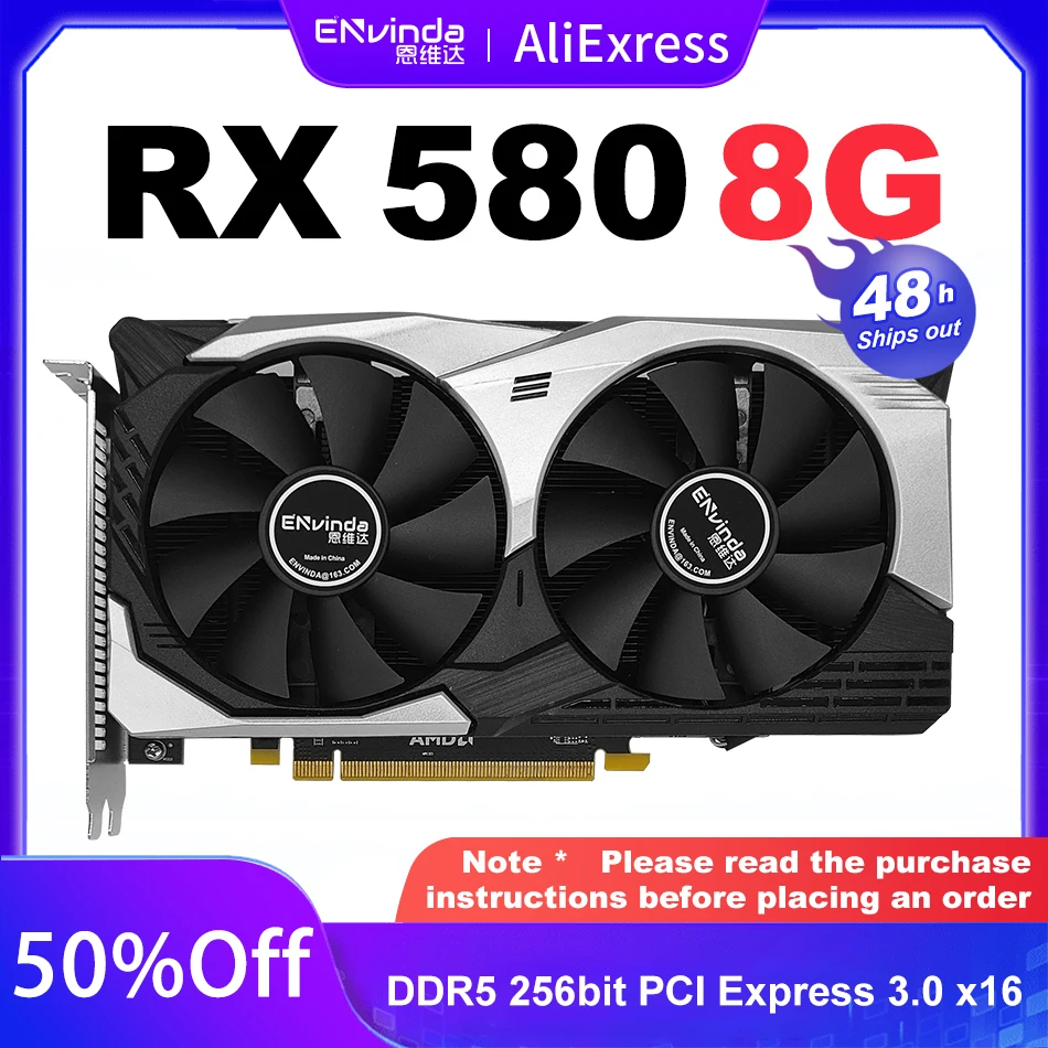 بطاقة رسومات AMD RX580 8GB 2048SP مستعملة لعام 2023 ، بطاقة رسومات GDDR5 256BIT PCI E 3.0 HD DP ...