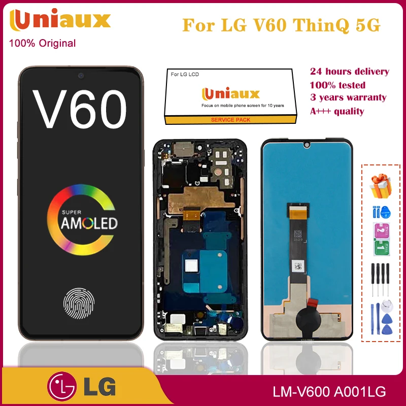 6.8" Original AMOLED For LG V60 ThinQ 5G V600 LCD Display With Frame Touch Screen Digitizer For ...