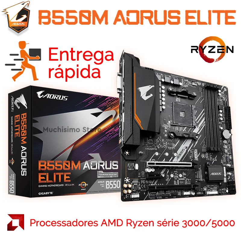 Gigabyte-B550M-Aorus-Placa-M-e-Elite-Tomada-AMD-B550-AM4-DDR4-Compat ...