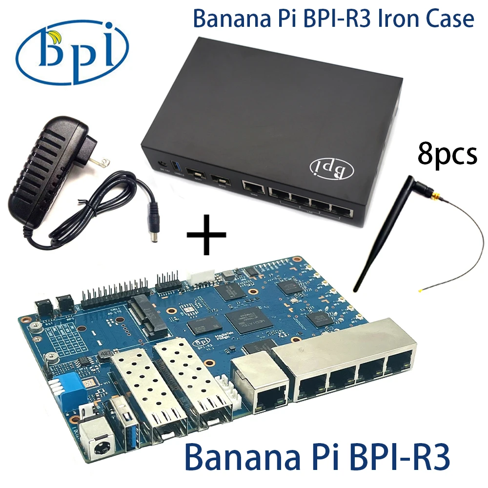 Banana Pi BPI R3 con funda de hierro Power MediaTek MT7986, Quad Core, 2G, DDR RAM, 8G, eMMC ...
