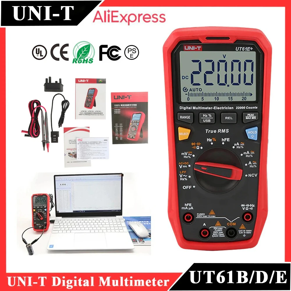 UNI-T UT61B UT61D UT61E 플러스 멀티미터 아날로그 디지털 전기 테스터, 22000 카운트 전류계 전압계, 전문 ...