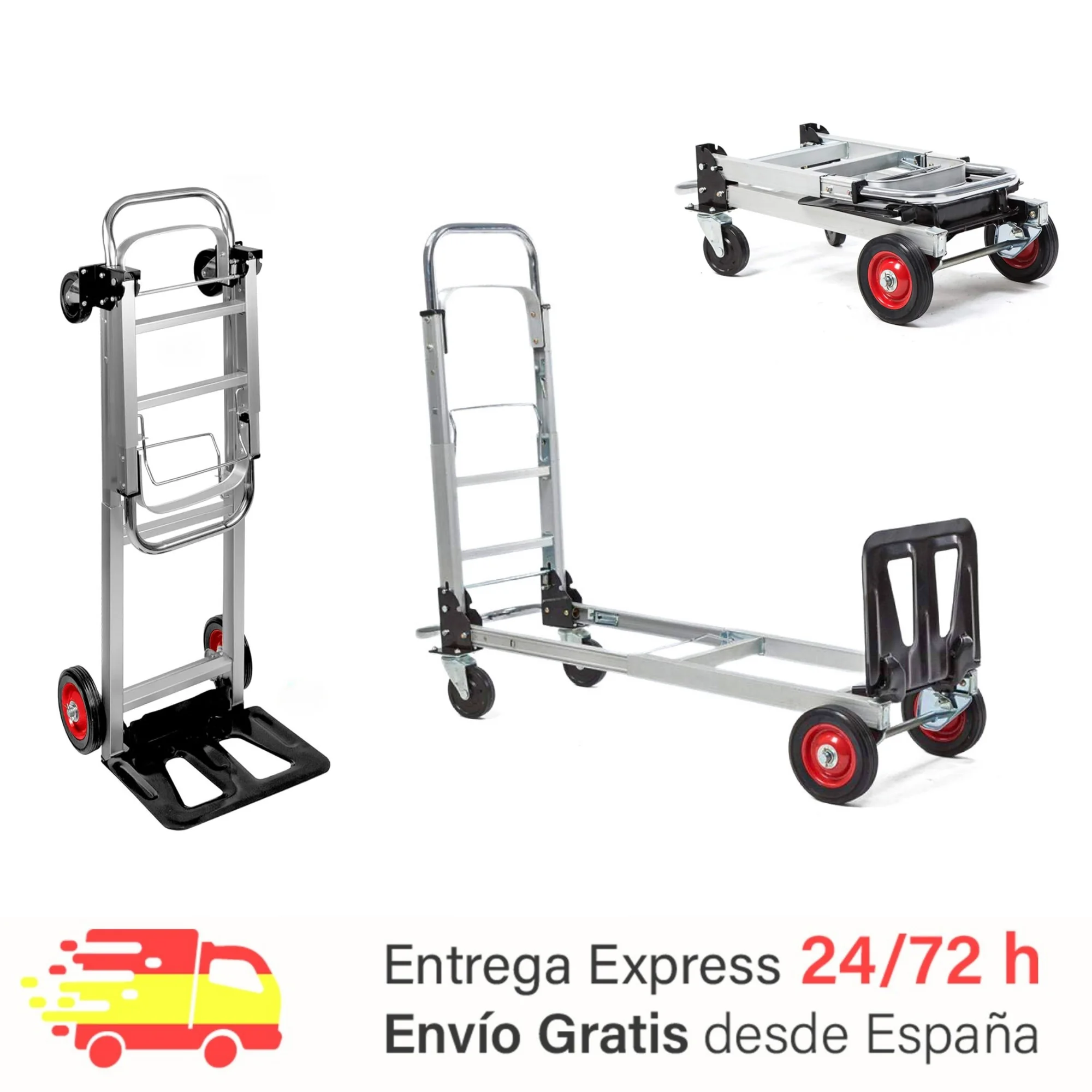 2 in 1 Aluminum Hand Truck, Folding Cart with 4 Wheels, Convertible ...