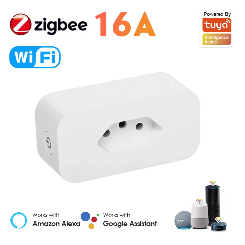 Tuya Zigbee 스마트 플러그 와이파이 스위치, Zigbee 16A 브라질 스마트 소켓 콘센트 전원 모니터 알렉사 구글 홈 호환| | - AliExpress