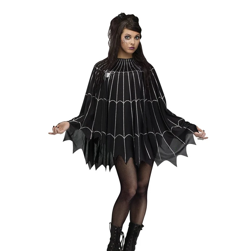 Adult Spider Web Poncho Costume Spiderweb Silver Women Halloween ...