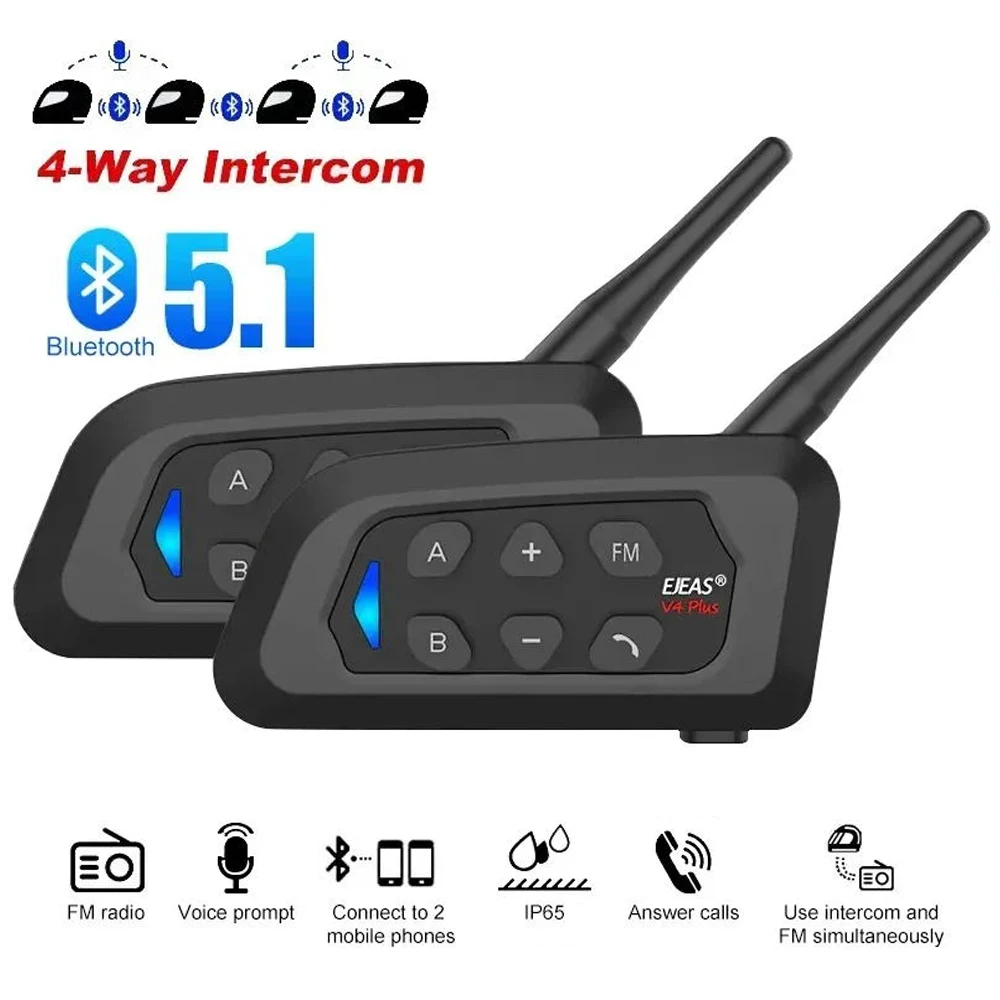 V4-Plus-Bluetooth-Motorcycle-Helmet-Intercom-Earphones-With-1500M-BT ...