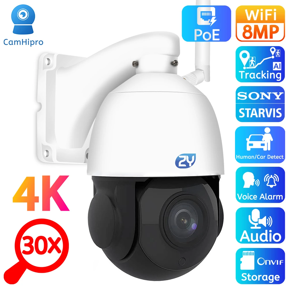 4K 8MP 30X Zoom PTZ IP Camera Outdoor Human/Car Detect Auto Tracking ...