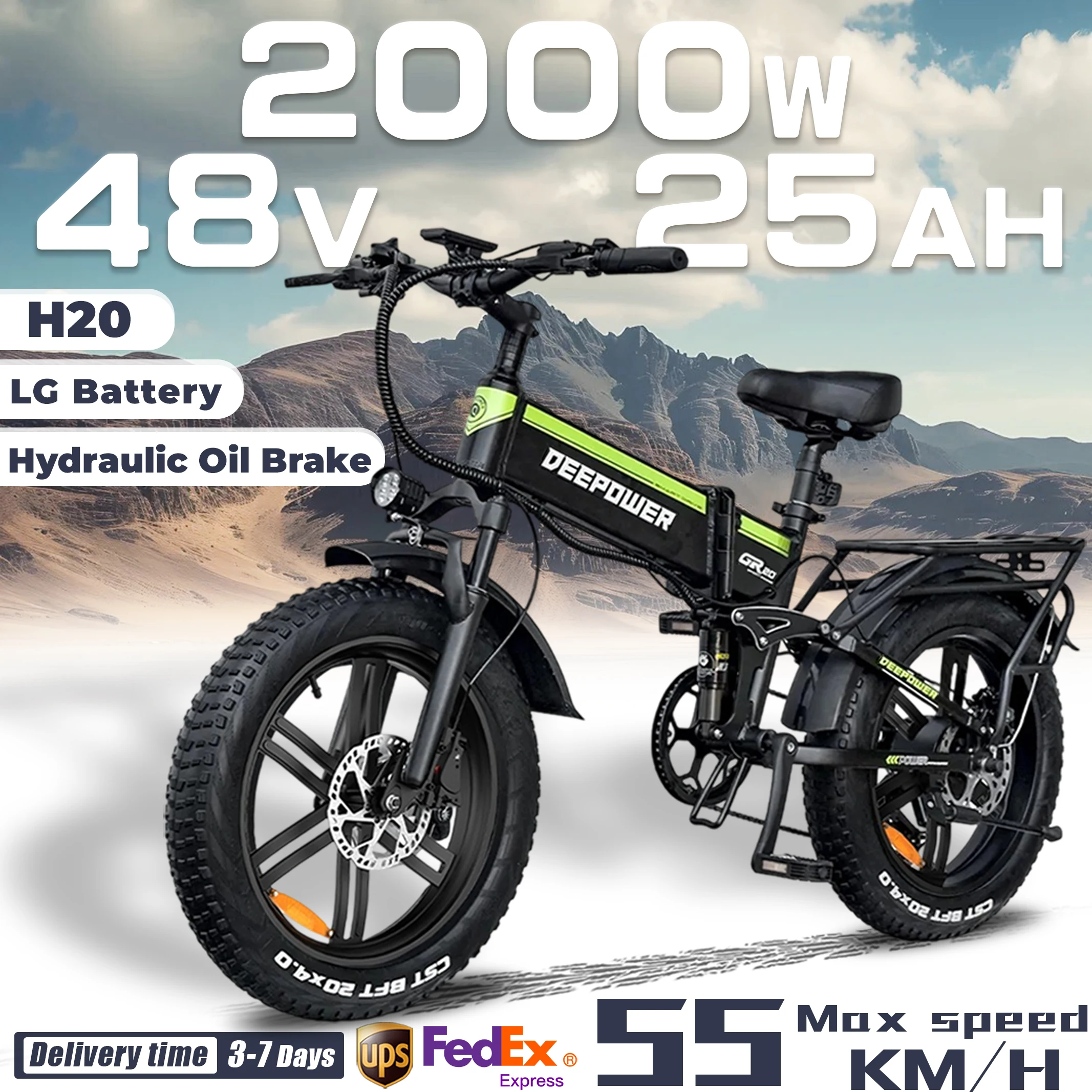 DEEPOWER H20Pro Off-Road Electric Bike 2000W 48V 25AH LG Battery Adults ...