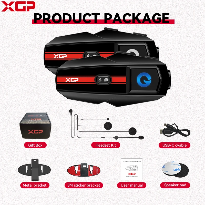 XGP-2Pcs-Motorcycle-Intercom-Helmet-Bluetooth-Headset-1000mAh-40mm-Hi-fi-Speaker-Voice-Controls ...