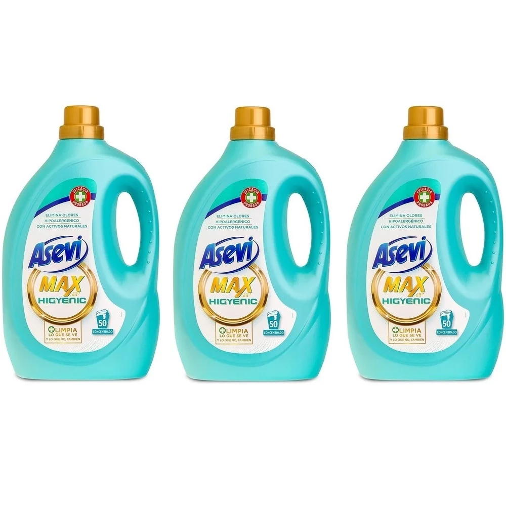 Asevi Detergente Max Higyenic 50 dosis, Pack 3x50 lavados Total 150 ...