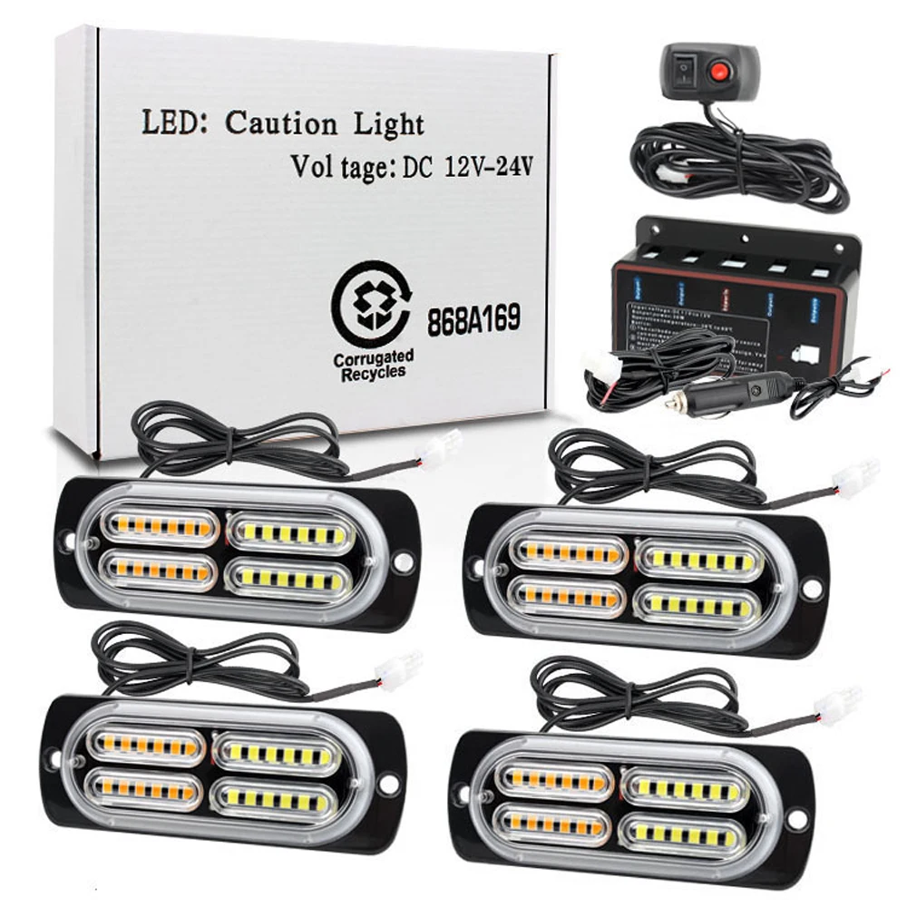 1-Set-4-24-LED-12V-Strobe-Warning-Light-for-Car-Emergency-Ambulance ...