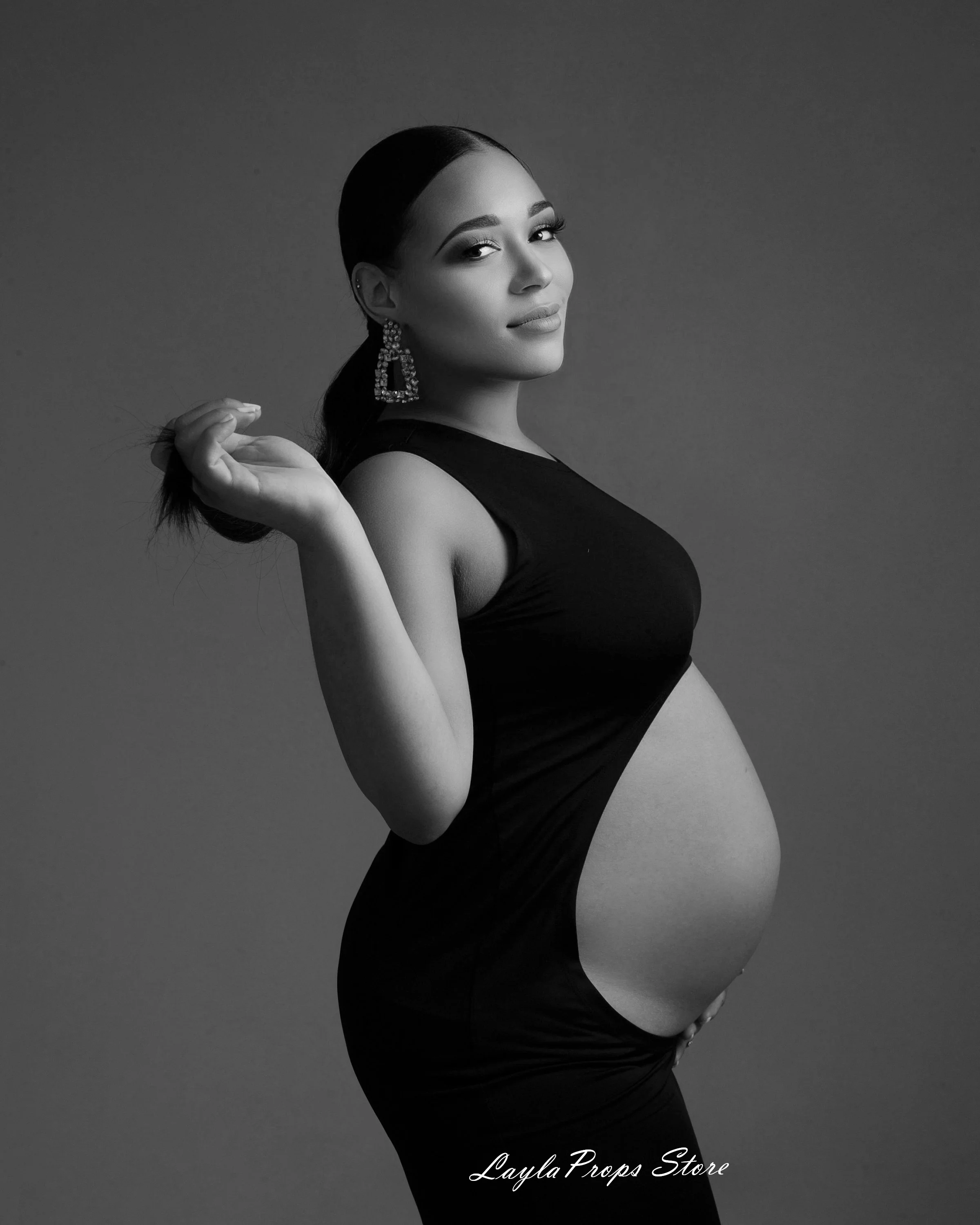 Black-Maternity-Dress-Bodycon-Pregnancy-Dress-for-Photoshoot-Open-Belly ...