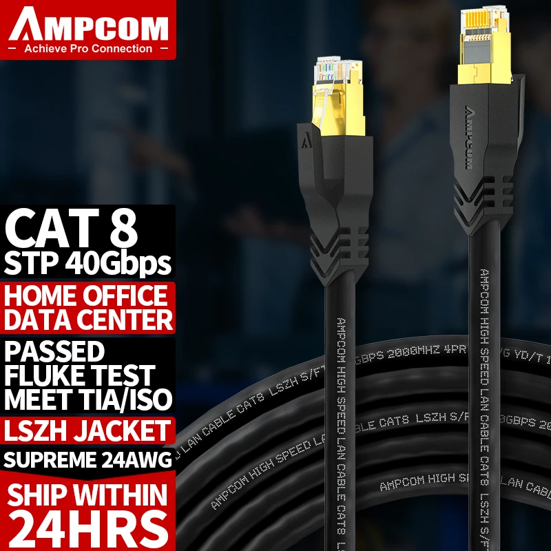 Ampcom S/ftp Cat8 Ethernet Cable (24awg, 8.0mm), High Speed patch Cable Cat 8 Lan Cable 10gbps ...