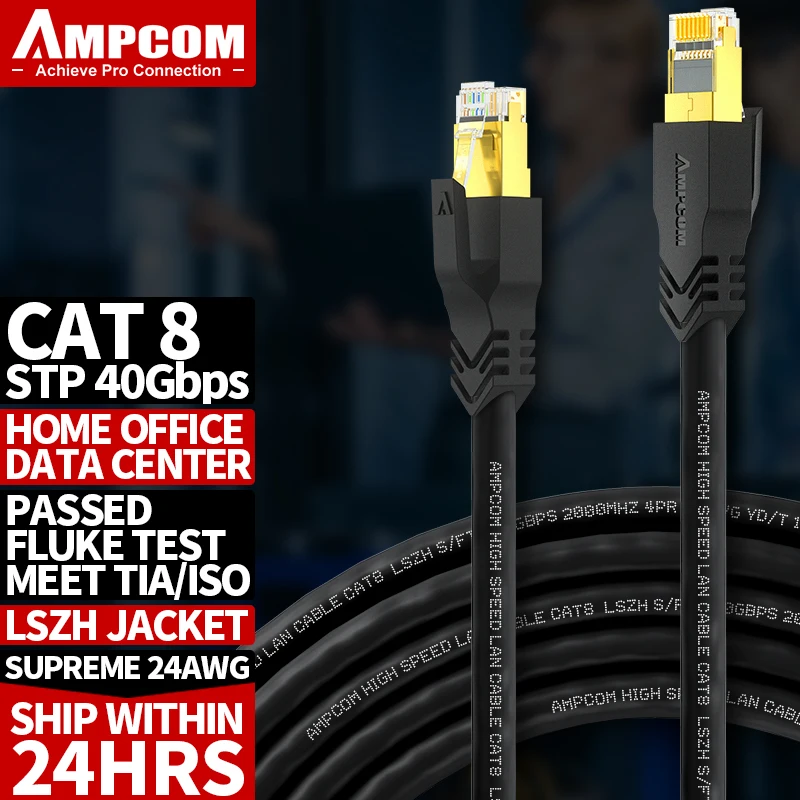 Cabo Ethernet Cat8 De Ampcom S/ftp (24awg, 8.0mm), Cabo De Alta ...