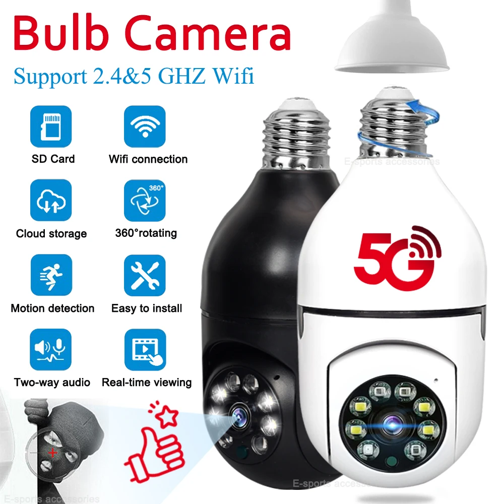 5G Wifi E27 Bulb Surveillance Camera Night Vision Full Color Automatic ...