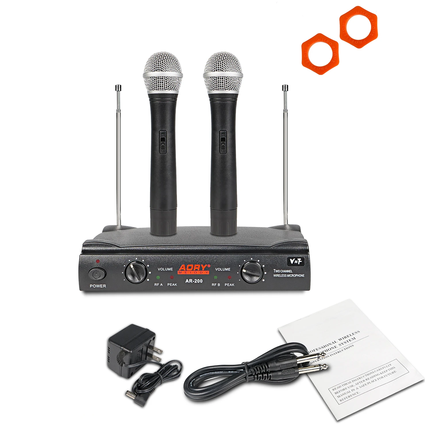 Dual Channel Wireless Microphone System amplifier Professional VHF mics ...