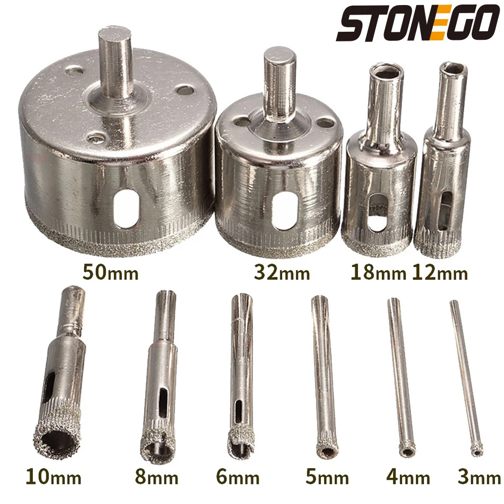 Stonego 10pcs Diamond Coated Hole Saw Core Drill Bit Tile Marble Glass ...