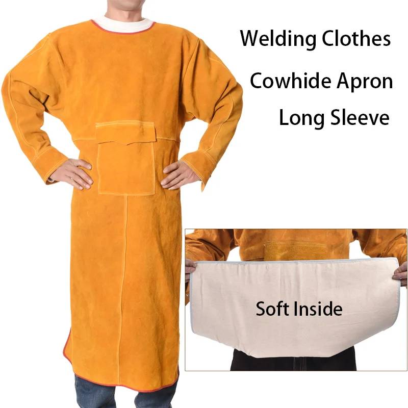 Welding Clothes Long Sleeve Cowhide Apron Leather Flame Worker Jacket ...