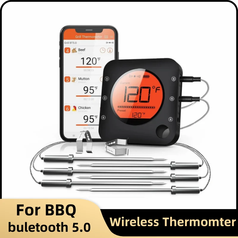 New-Outdoor-Digital-BBQ-Thermomter-Wireless-Bluetooth-Dome-Cooking-Food ...