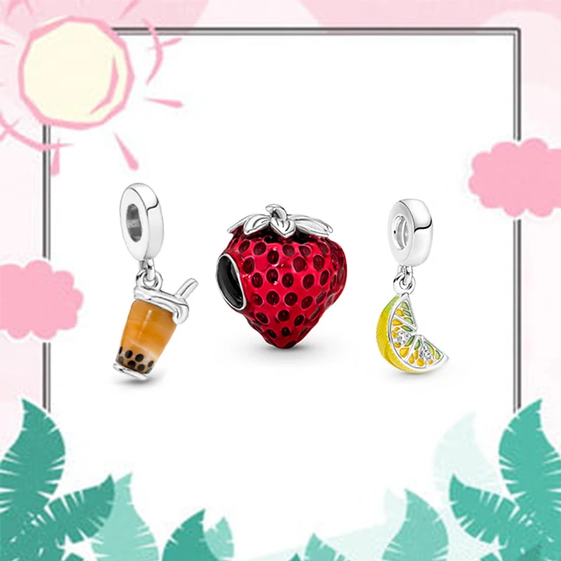 2022 여름 시리즈 새로운 100% 고품질 S925 스털링 실버 딸기 우유 차 레몬 세트 패션 Diy 멋진 간단한 조합| | - AliExpress