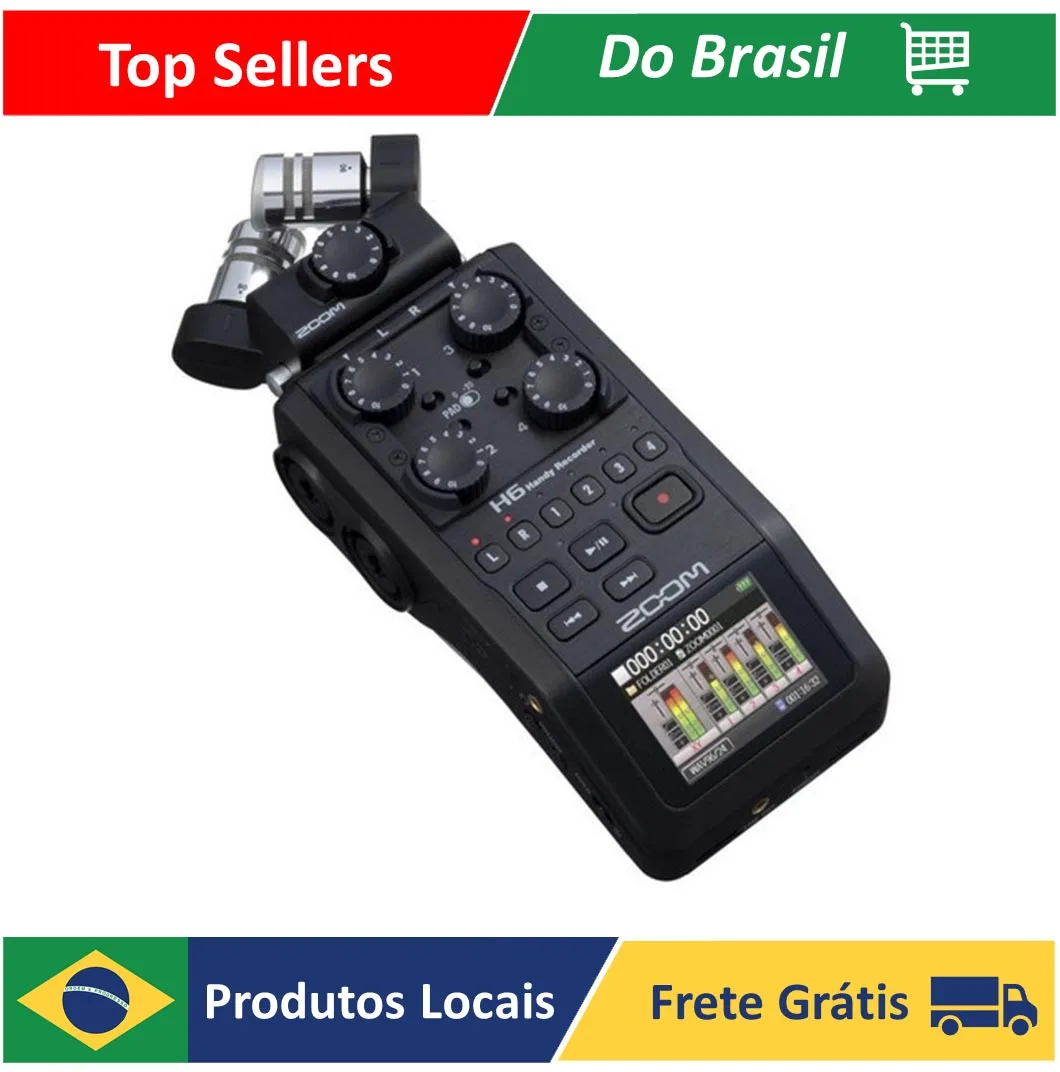 ZOOM H6 BLACK FINISH 6 - TRACK Gravador Digital Portátil Zoom microfone ...