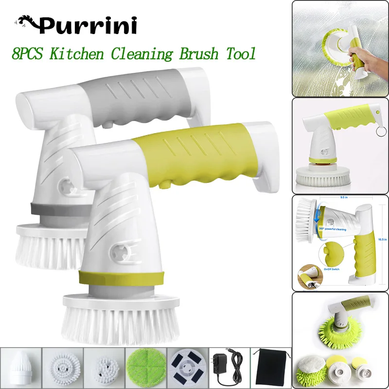 8pcs-Electric-Automatic-Kitchen-Cleaning-Brush-Rechargeable-Waterproof ...