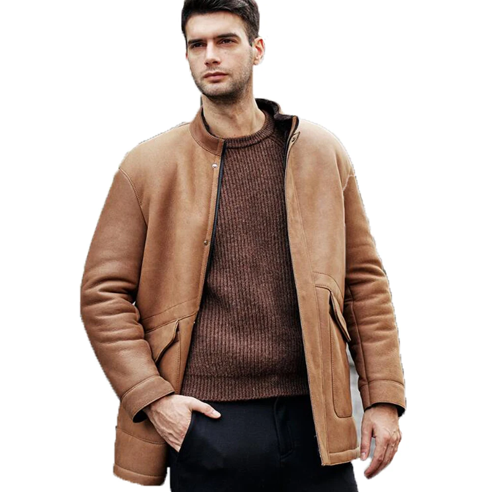 Denny&Dora Mens Shearling Thick Warm Winter Jacket Natural Shearling ...