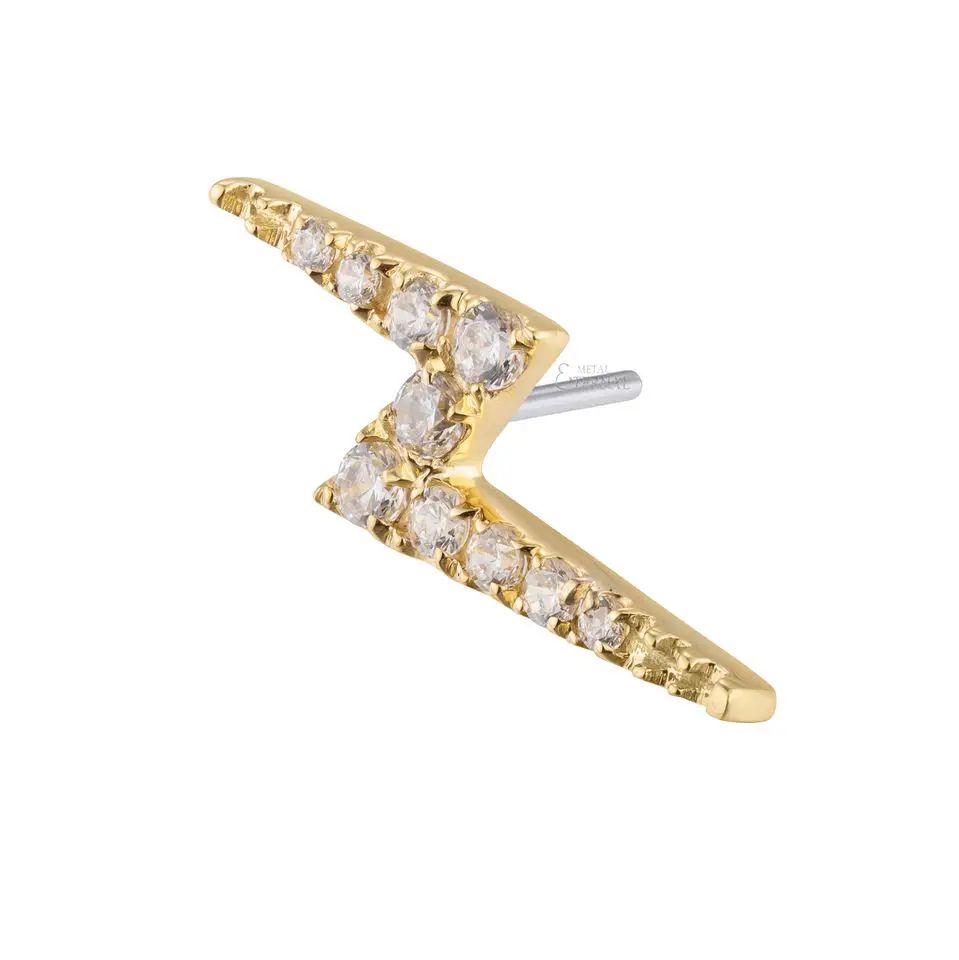 14K-Solid-Gold-Lightning-With-White-CZ-Threadless-Labret-Body-Piercing ...