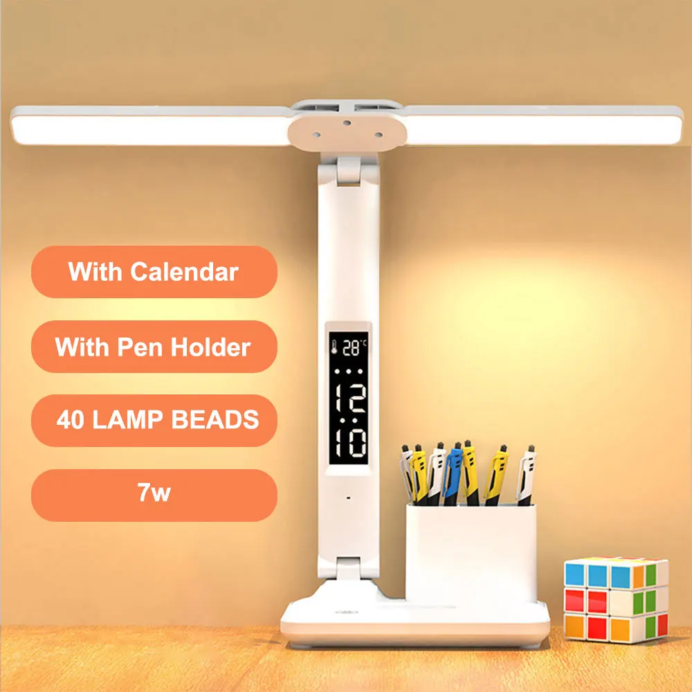 Led Desk Lamp,multifunction Table Lamp With Calendar Usb Touch Night ...