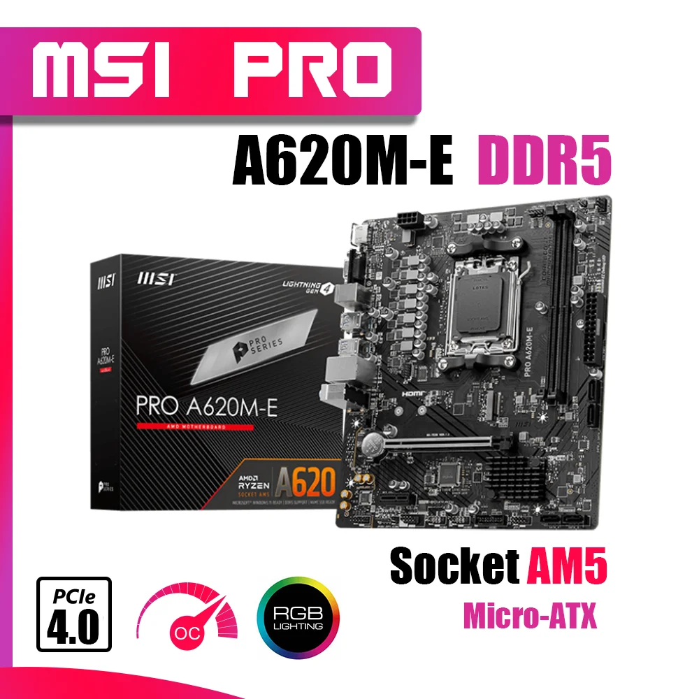 MSI PRO A620M-E DDR5 AM5 Motherboard A620M Mainboard 6000(OC) 64G ...
