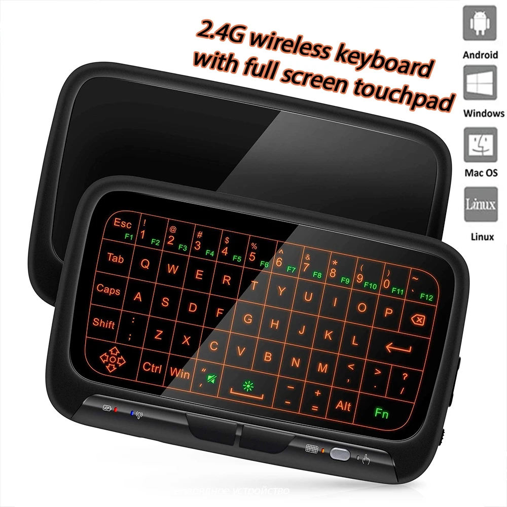 Mouse Air sem fio Mini Teclado Touch Screen 2.4GHz QWERTY Touchpad com ...