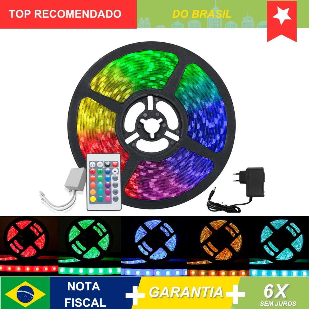 Fita Led Rgb 5050 Rolo 5m Ip65 + Controle + Fonte 12v Bivolt