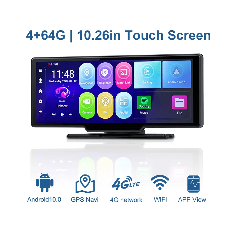 10.26 Inch 4K Android 10 Car DVR Wireless Wired CarPlay Android Auto ...
