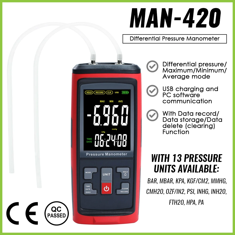 Digital-Differential-Manometer-Air-Pressure-Gauge-Professional-Detector ...