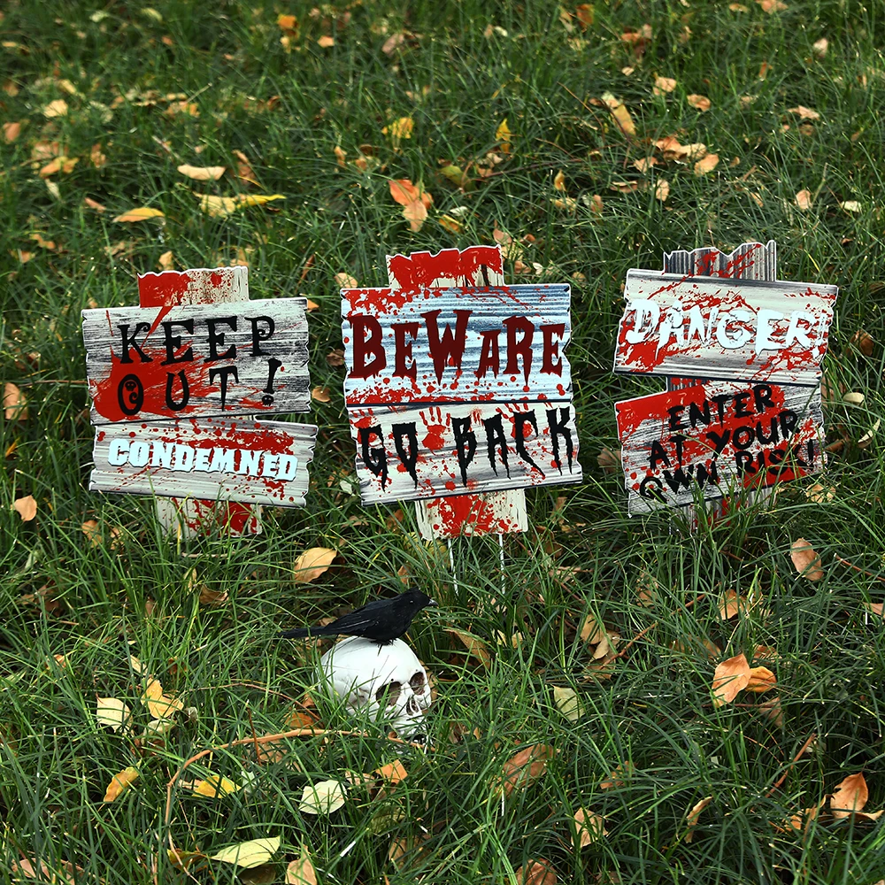 3Pcs Halloween Garden Signs Outdoor Decorations Halloween Horror Props ...