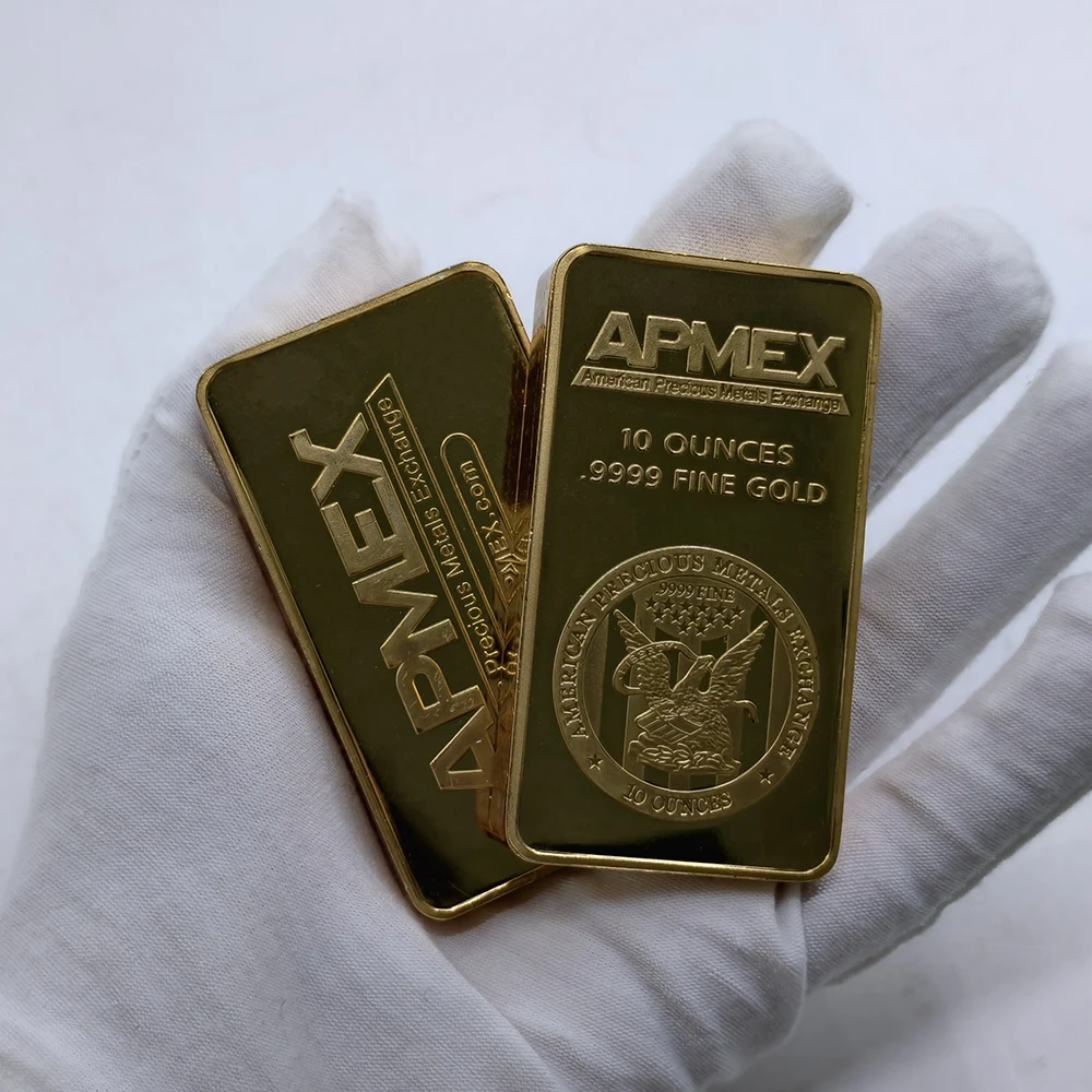 1pc Newest 10 oz Gold Plated Bar APMEX Gold Bullion Non-Magnetic Copper ...