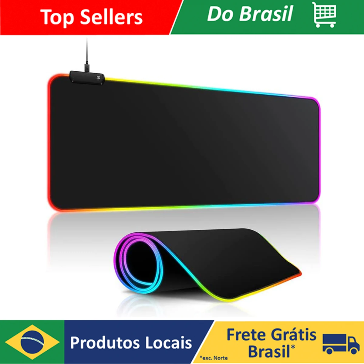 Mouse pad para gamer, mouse rápido, led, 7 linhas rgb, 300mm x 800mm