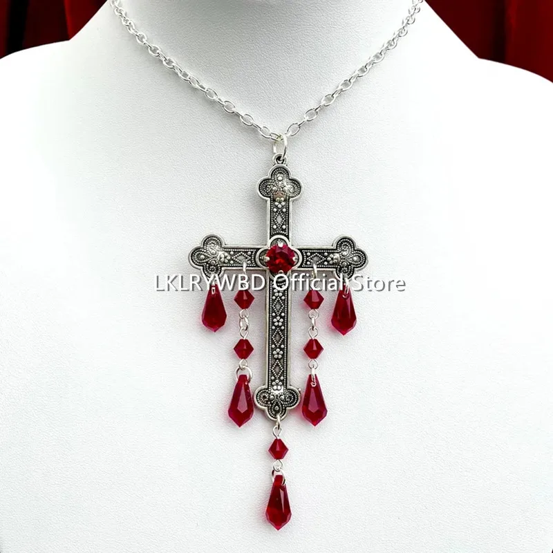 Large-Cross-Necklace-Goth-Vampire-Necklace-Gothic-Cross-Cross-with-Red ...