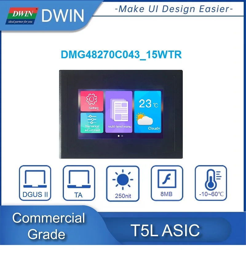 Dwin 4.3-inch LCM TFT LCD 480*272 Commercial Grade HMI Display 262K Colors RGB Interface TV-TN ...
