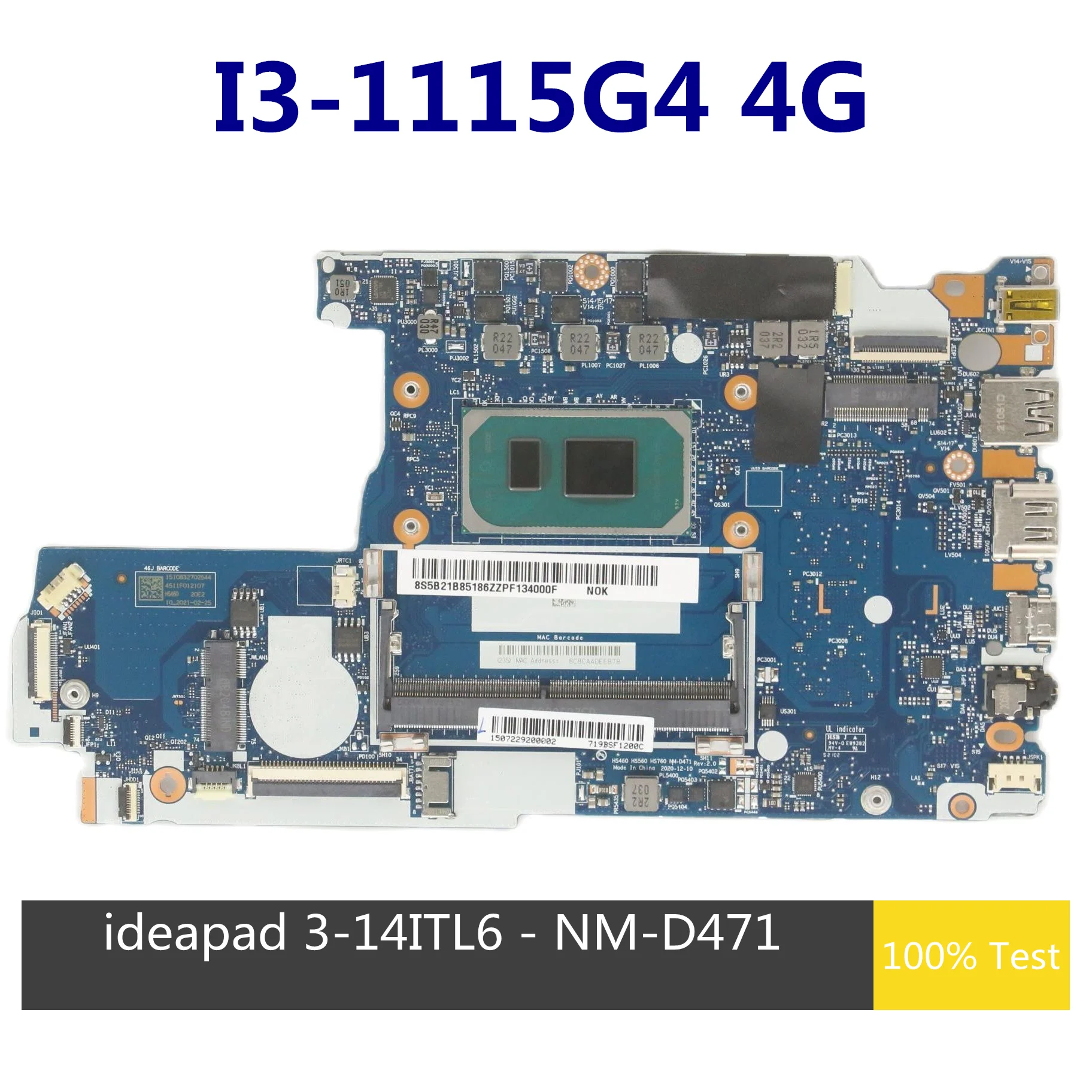 Placa base reacondicionada para portátil Lenovo Ideapad 3-14ITL6 3-15ITL6, NM-D471 5B21B85186 ...