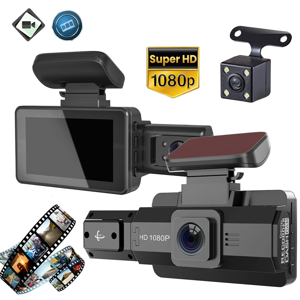 3 Lens Dash Cam 3 Inch Screen 170° Dvr Dash 1080p Hd Camera Car Driving ...