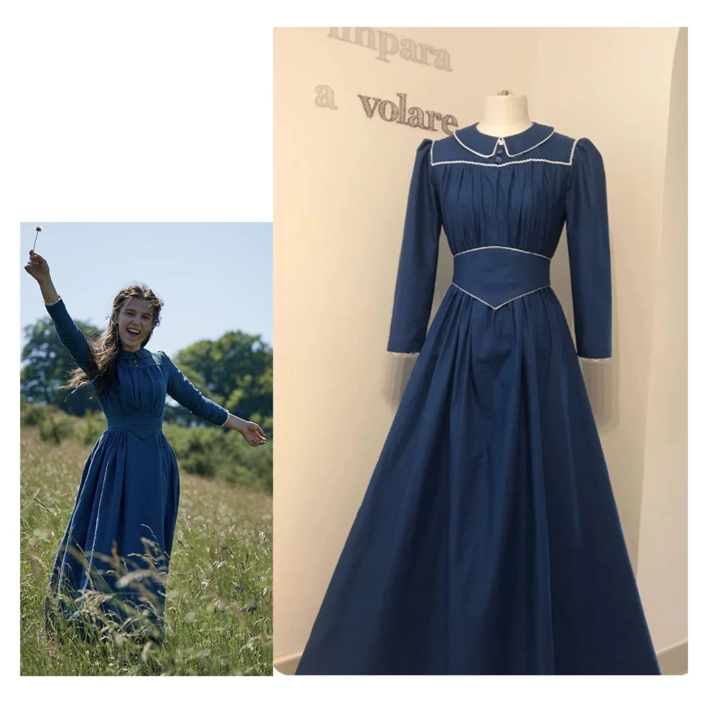 Enola Holmes Cosplay Enola Holmes Blue Dress Women Girl Vintage Long ...